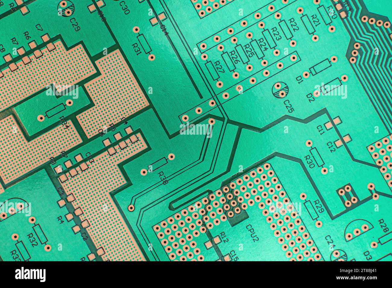 Background of printed circuit board without chips and components Stock ...
