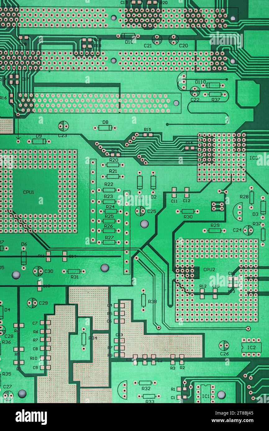 Background of printed circuit board without chips and components Stock ...