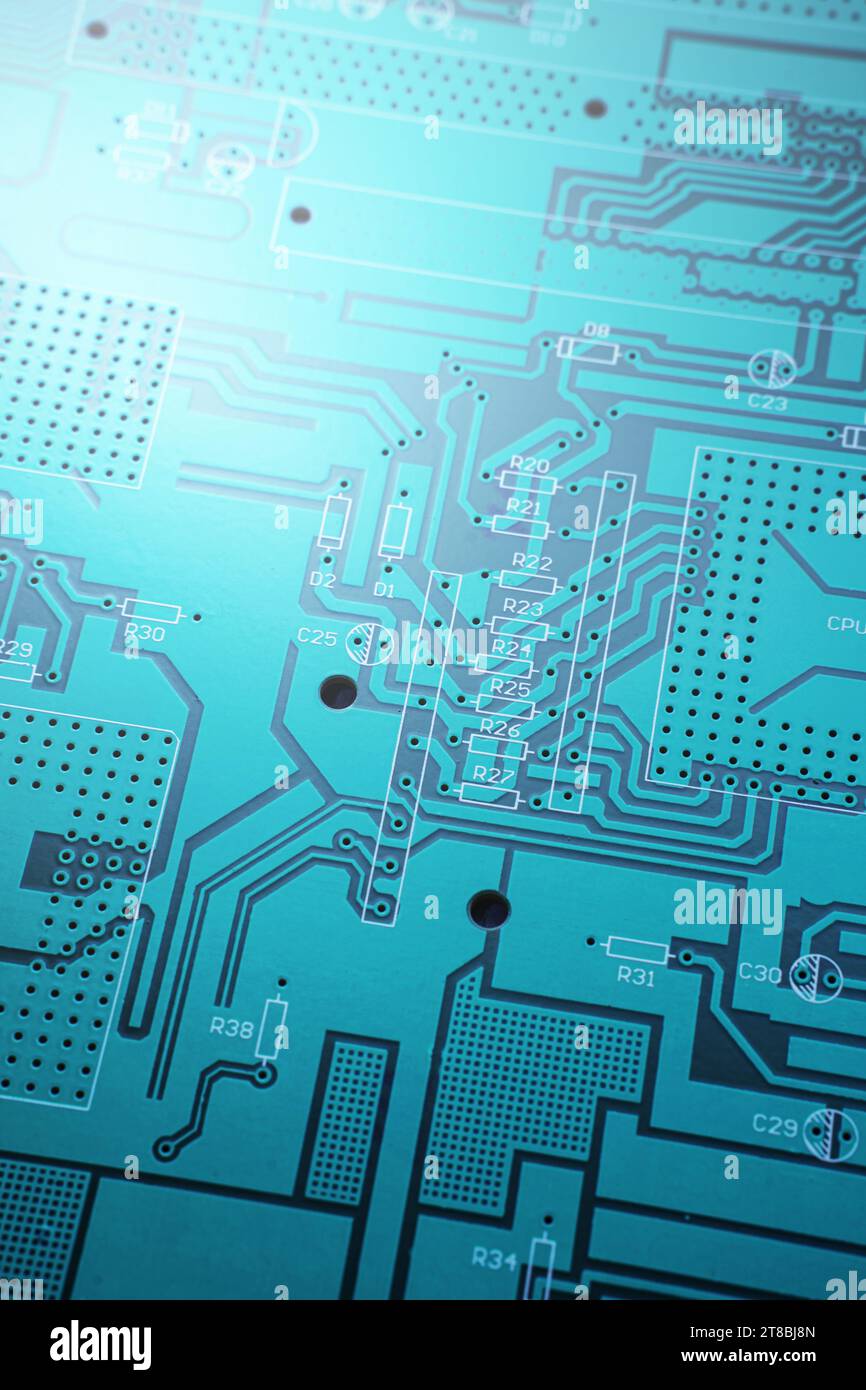 Background of printed circuit board without chips and components Stock ...