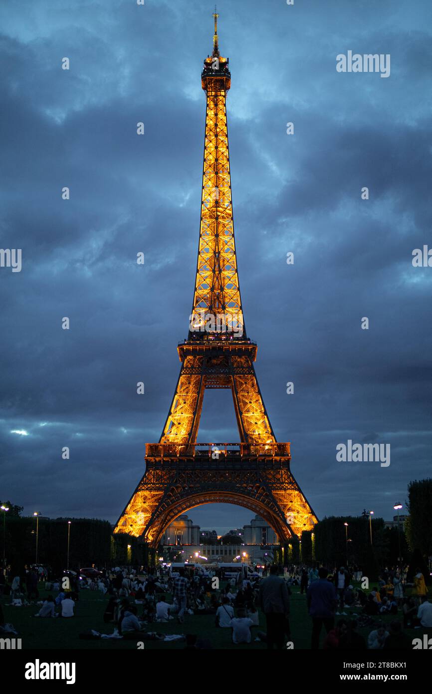 The Eiffel Tower during blue hour in Paris, France Stock Photo - Alamy