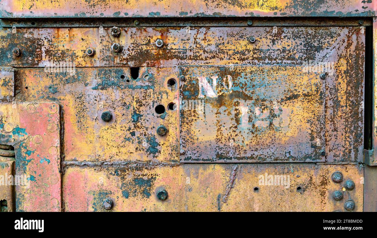 Industrial grunge rusty metal background texture with faded yellow and ...