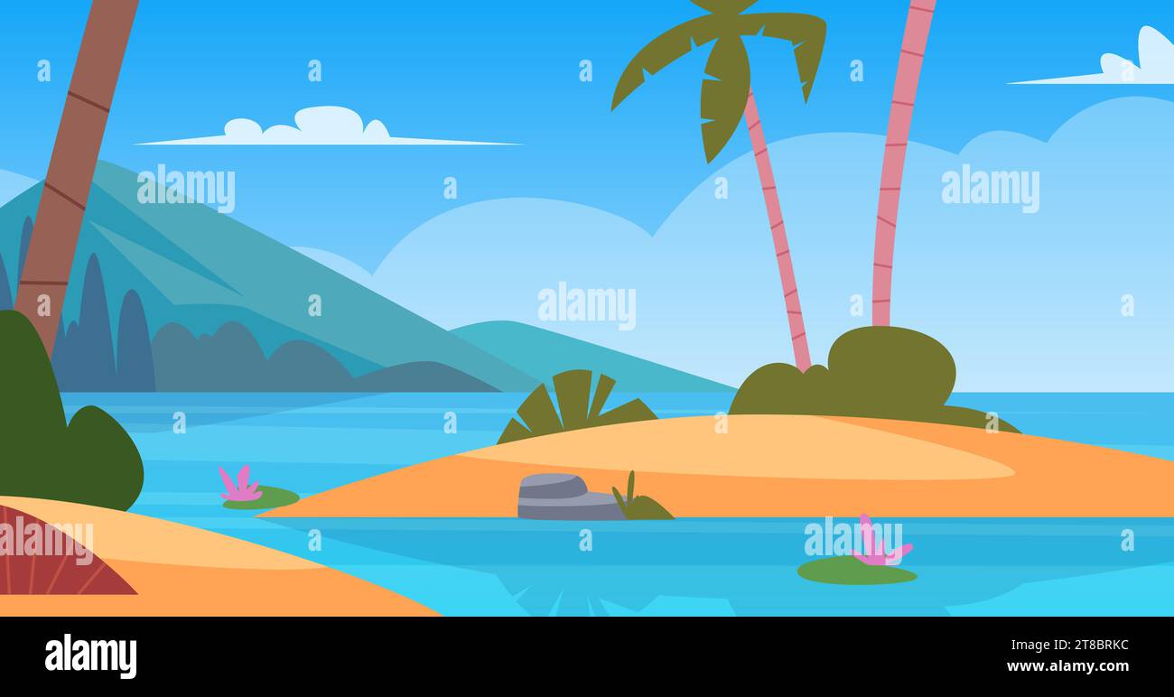 Island. Cartoon beautiful landscape with island in the sea and palm ...