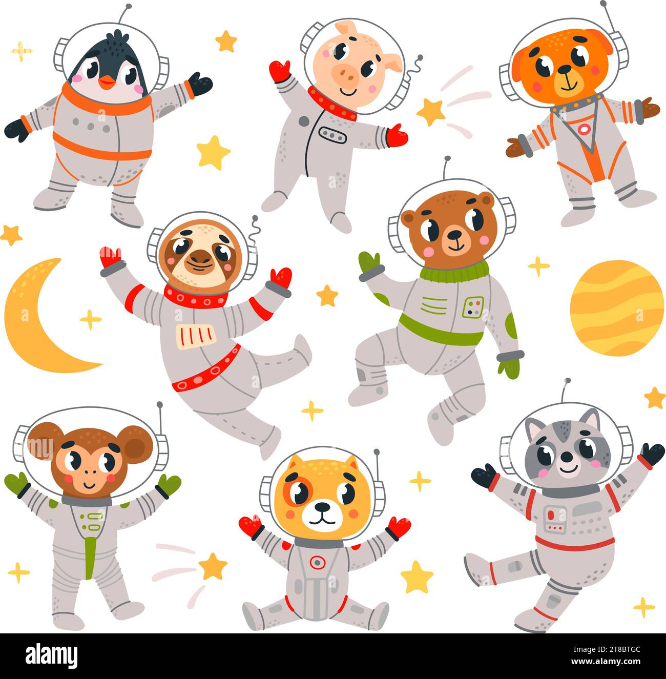 Cartoon space animals astronaut. Funny little astronauts in suits ...