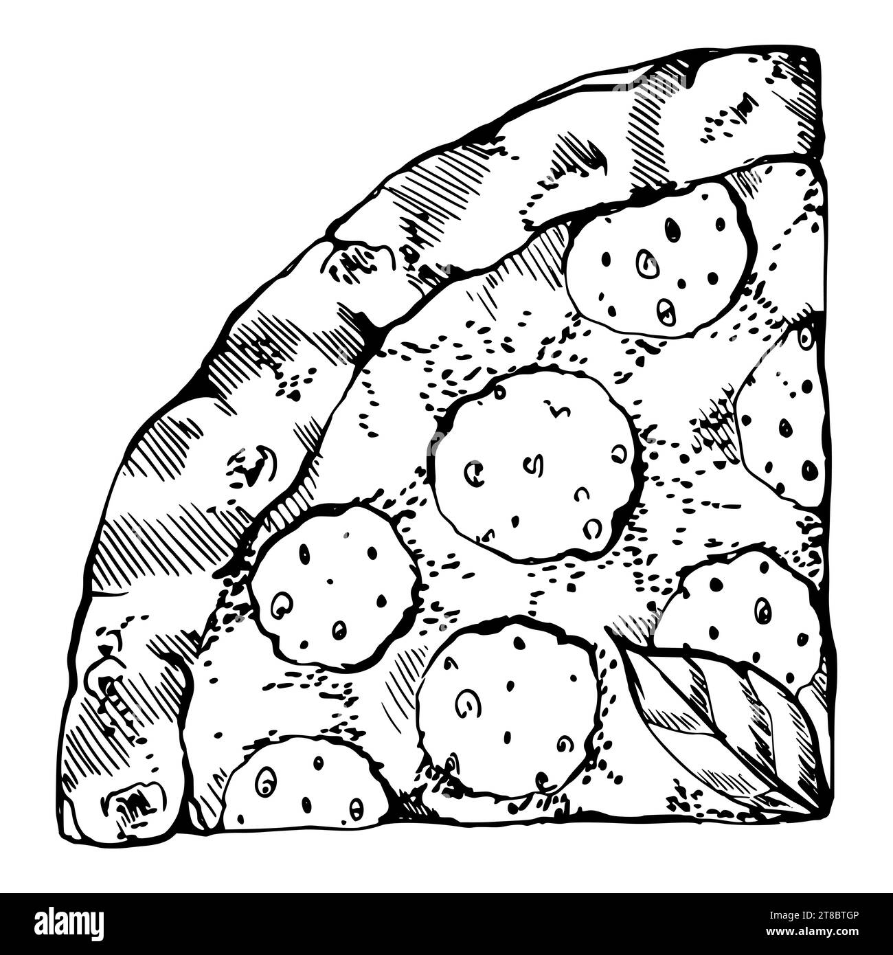 Hand drawn vector ink illustration. Pepperoni pizza slice, mozzarella ...