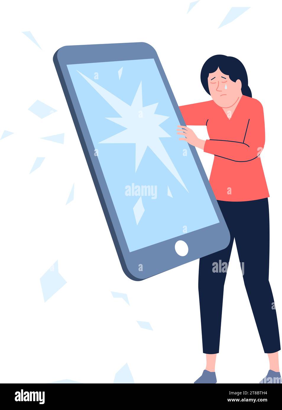 Girl and broken phone. Upset woman hug smartphone. Young female ...