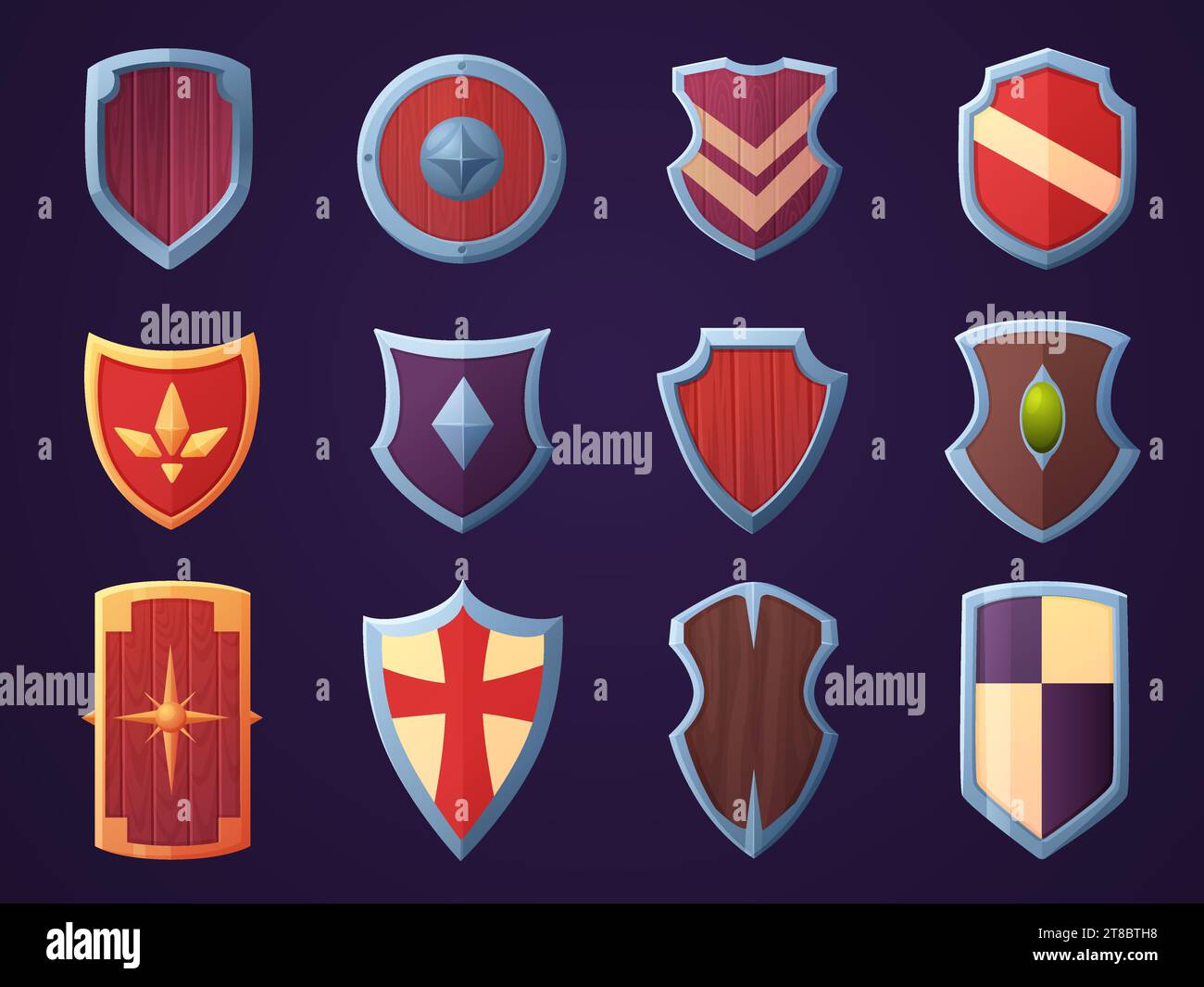 Medieval wooden shield cartoon design. Shields round and square ...