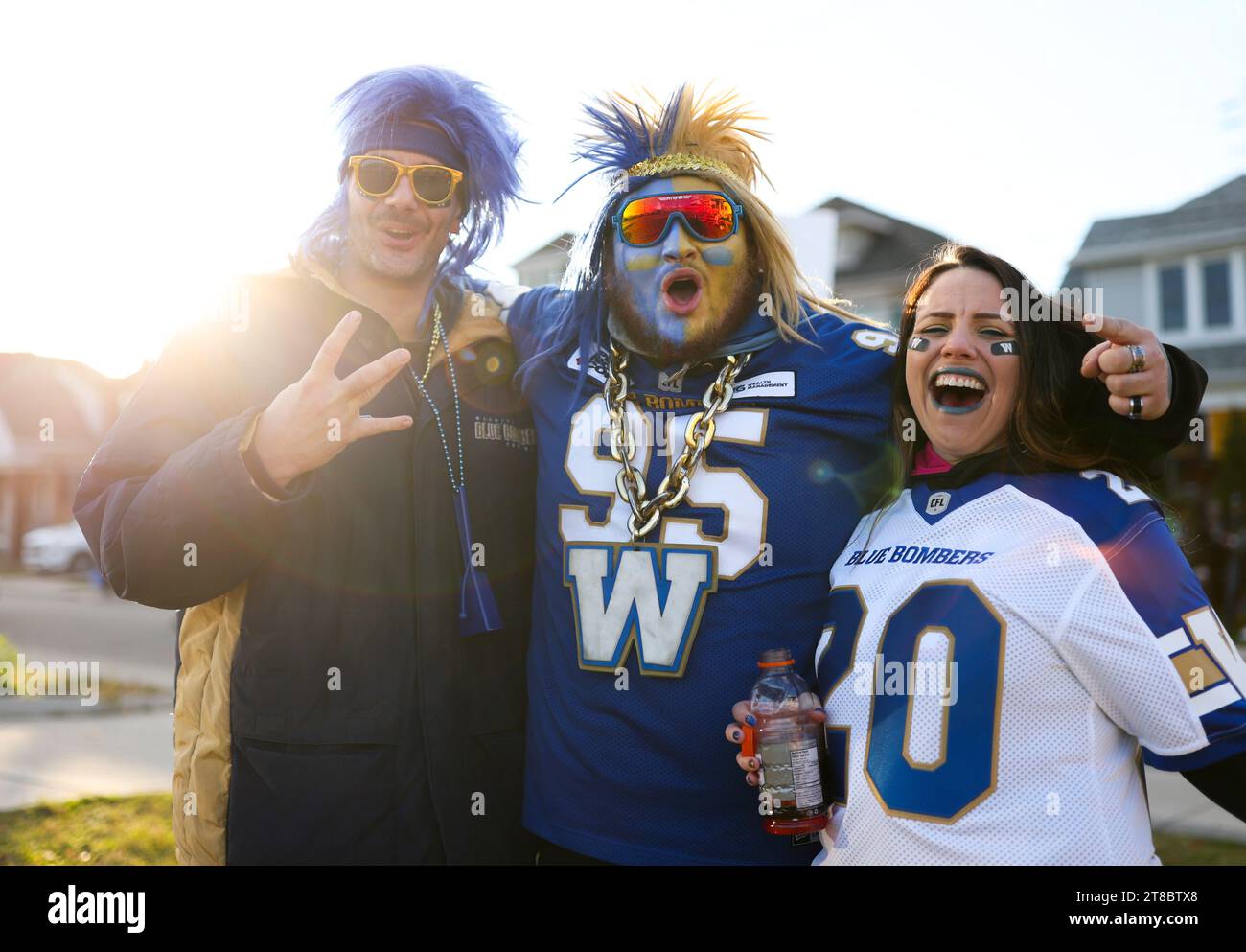Hamilton, Canada. 19th Nov, 2023. Winnipeg Blue Bombers fans pose ahead ...