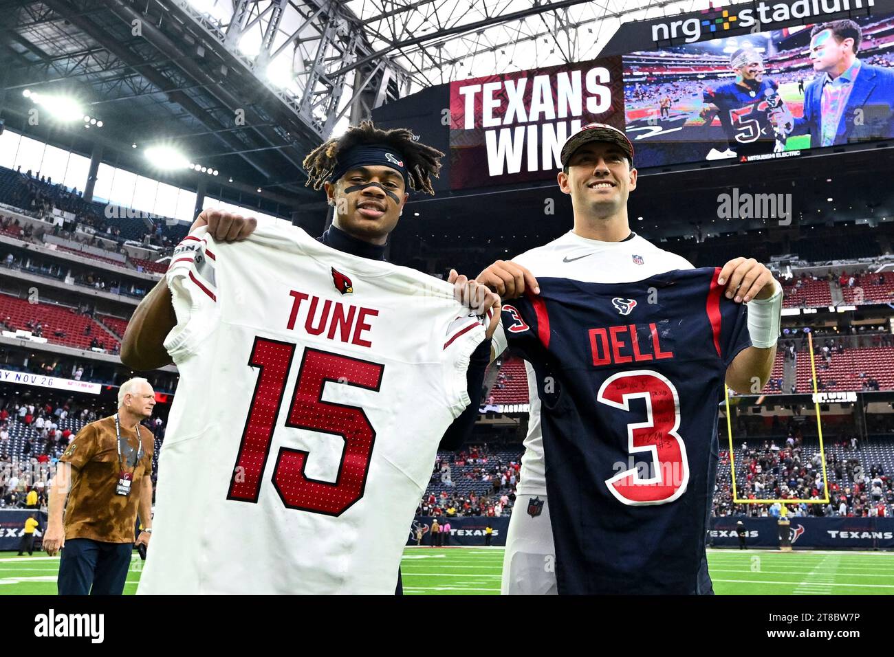 Houston Texans wide receiver Tank Dell, left, and Arizona Cardinals ...