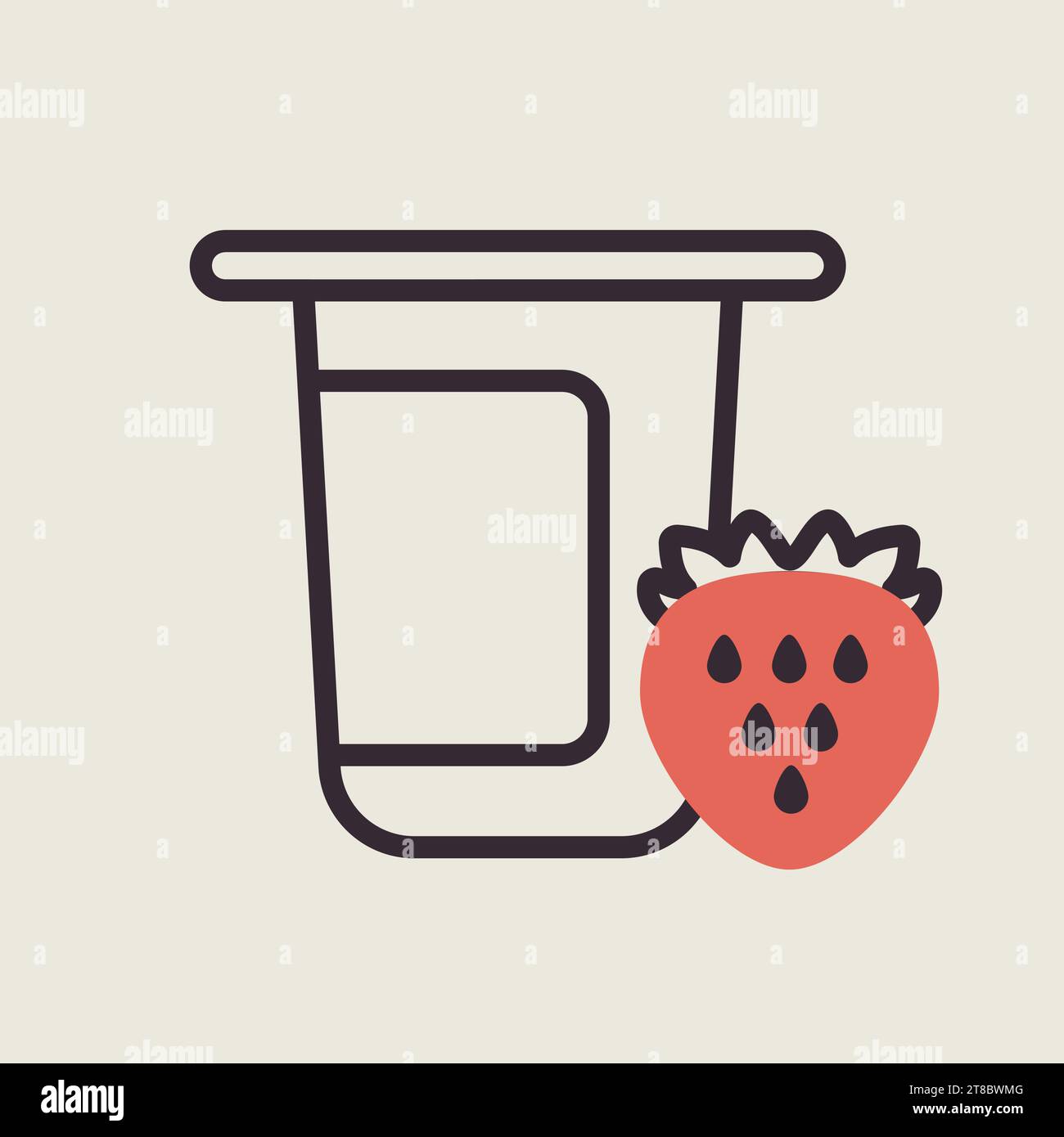 Yogurt cup, plastic container with flavor strawberry vector icon. Dairy ...