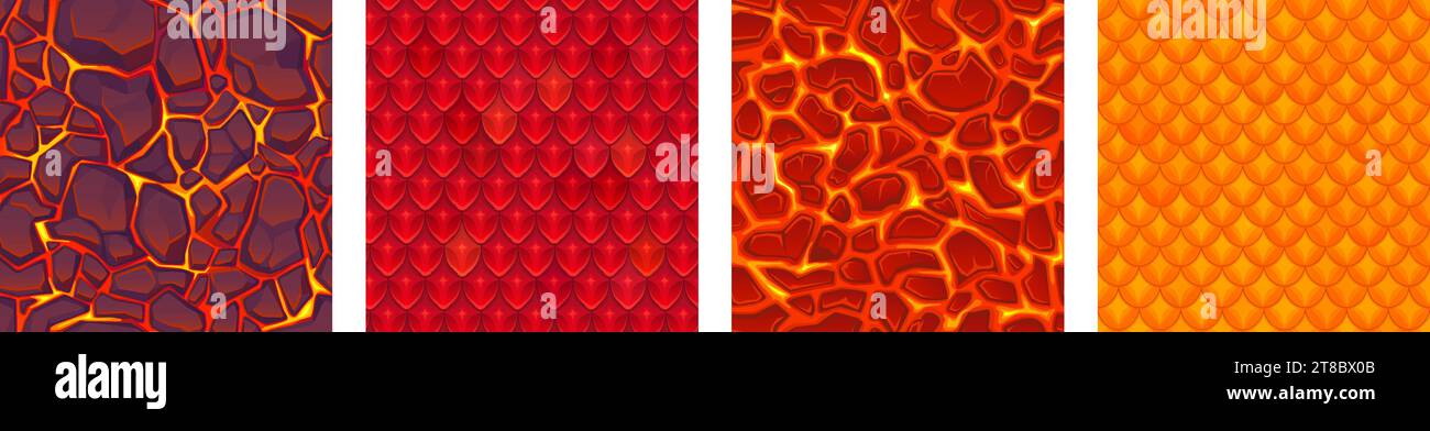 Dragon skin. Animal fire armour stone lava seamless pattern, red snake ...
