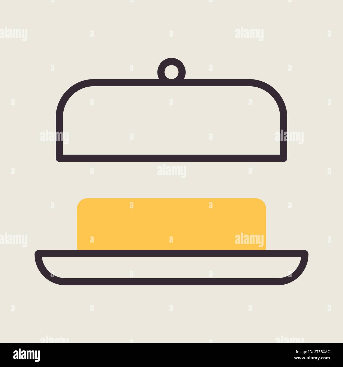 Butter in butter dish with open lid vector icon. Dairy product sign ...