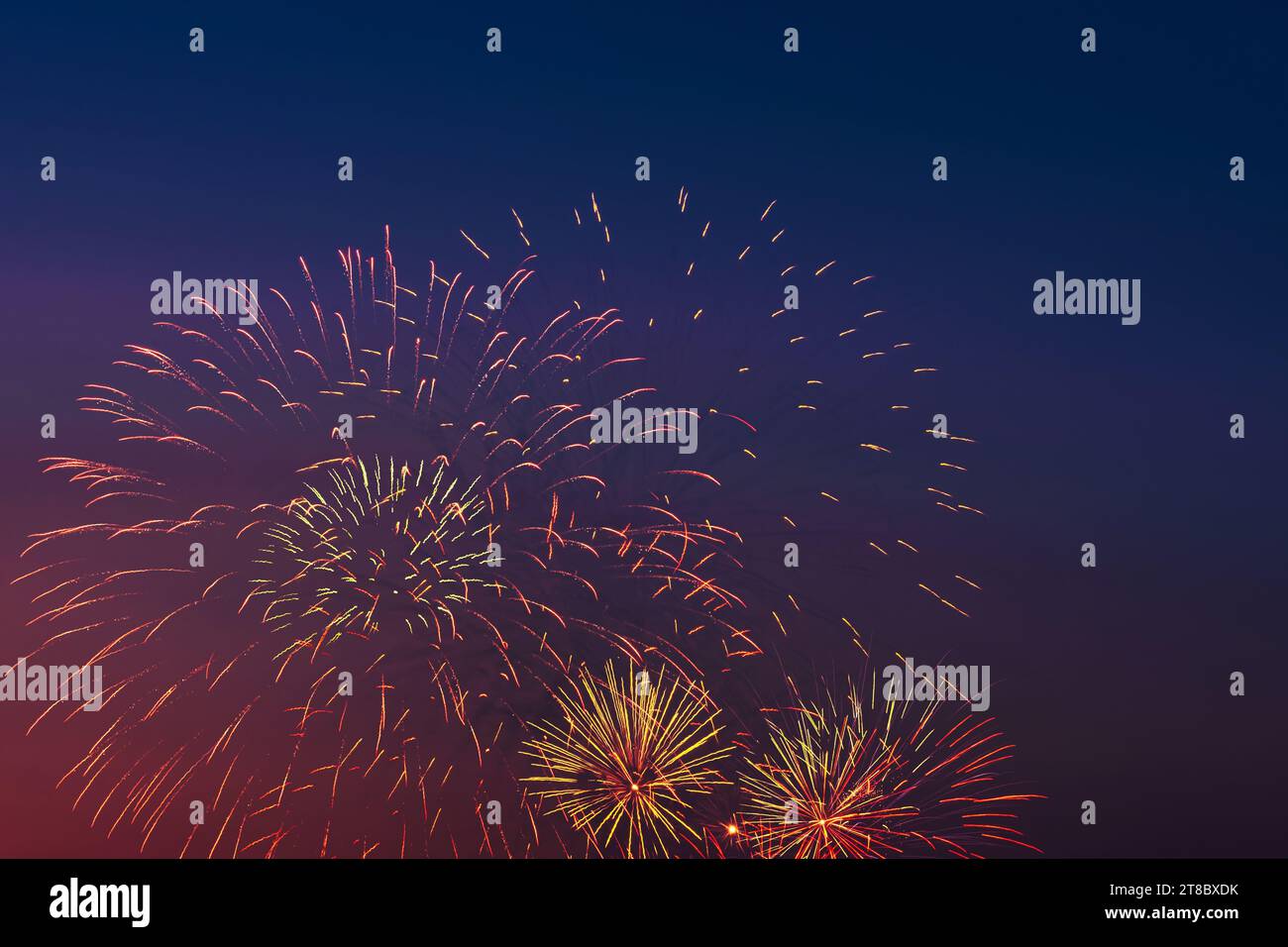 Colorful fireworks on night sky background. Celebration and holidays ...