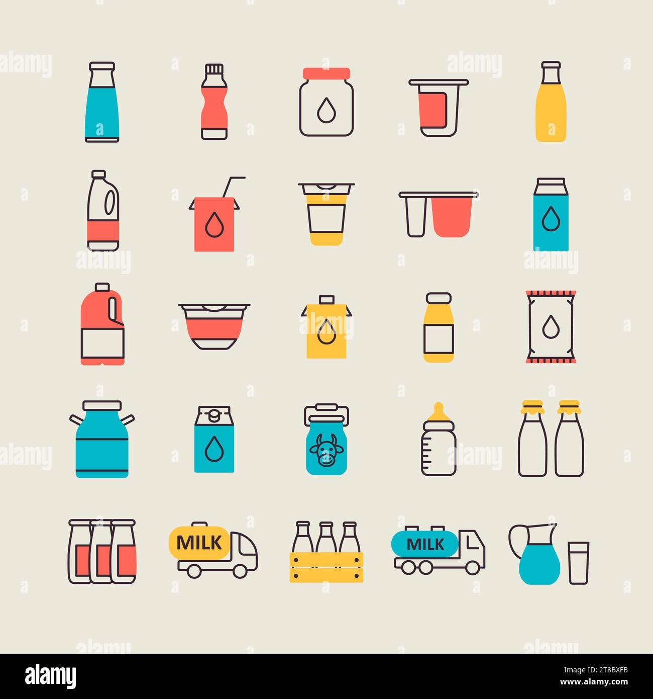 Milk cans and bottles vector icon. Dairy products sign. Graph symbol ...