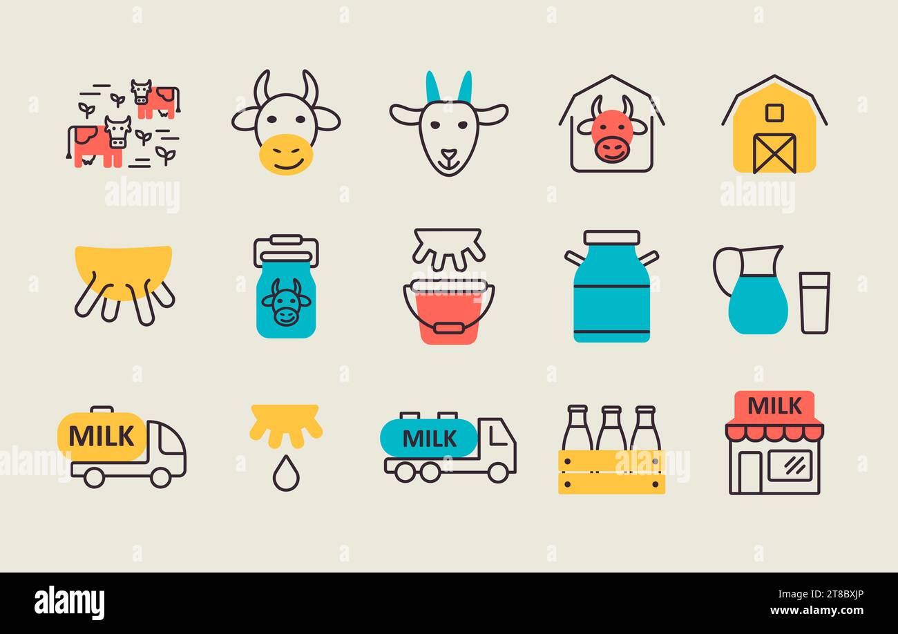 Milk vector icons set. Dairy products sign. Graph symbol for cooking ...