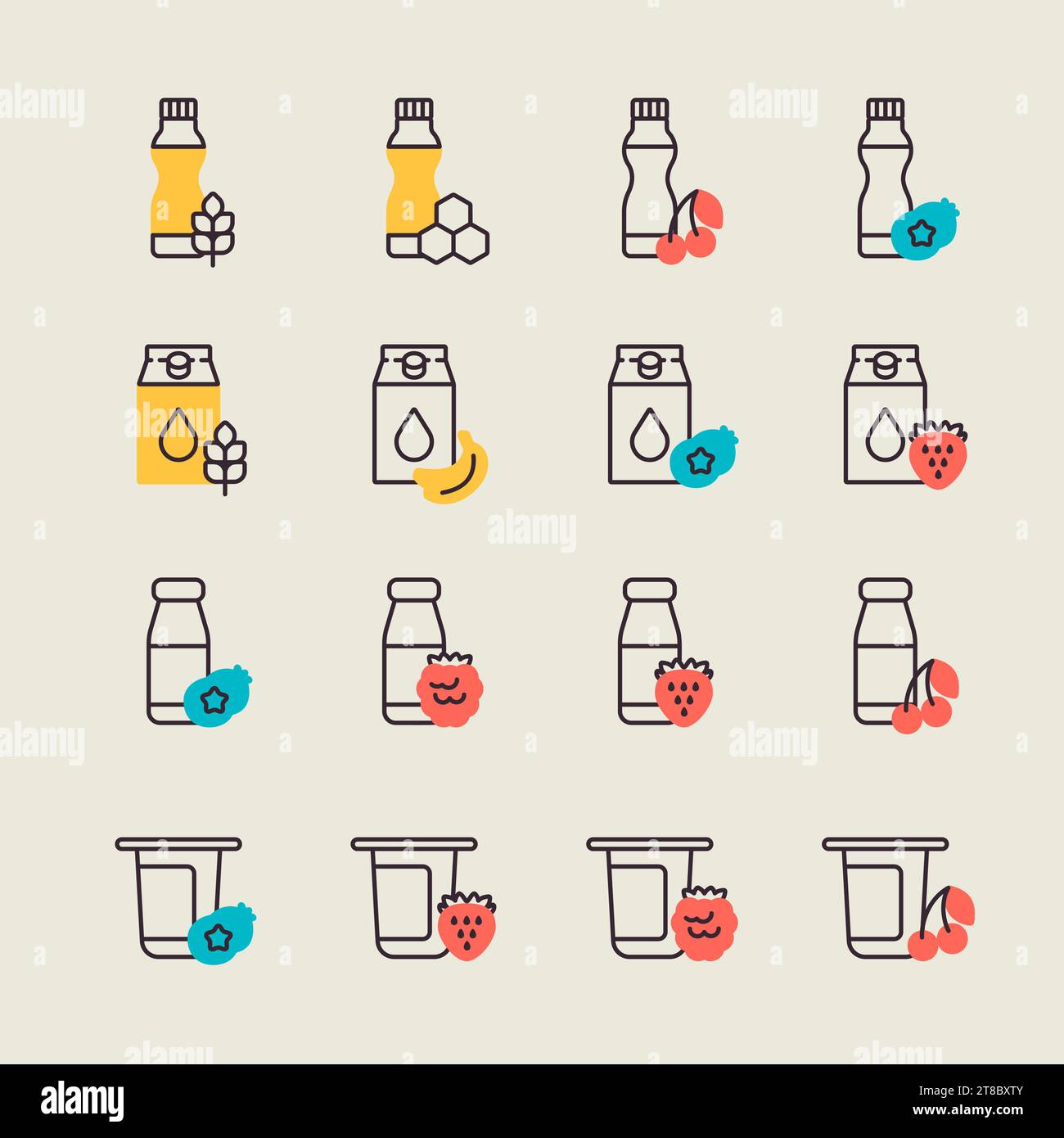Fruits yogurt set vector icon. Dairy products sign. Graph symbol for ...