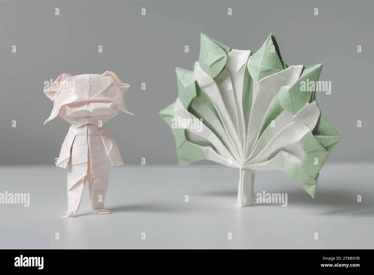 Origami tree .A paper sculpture of a tree on a table. origami flower on ...
