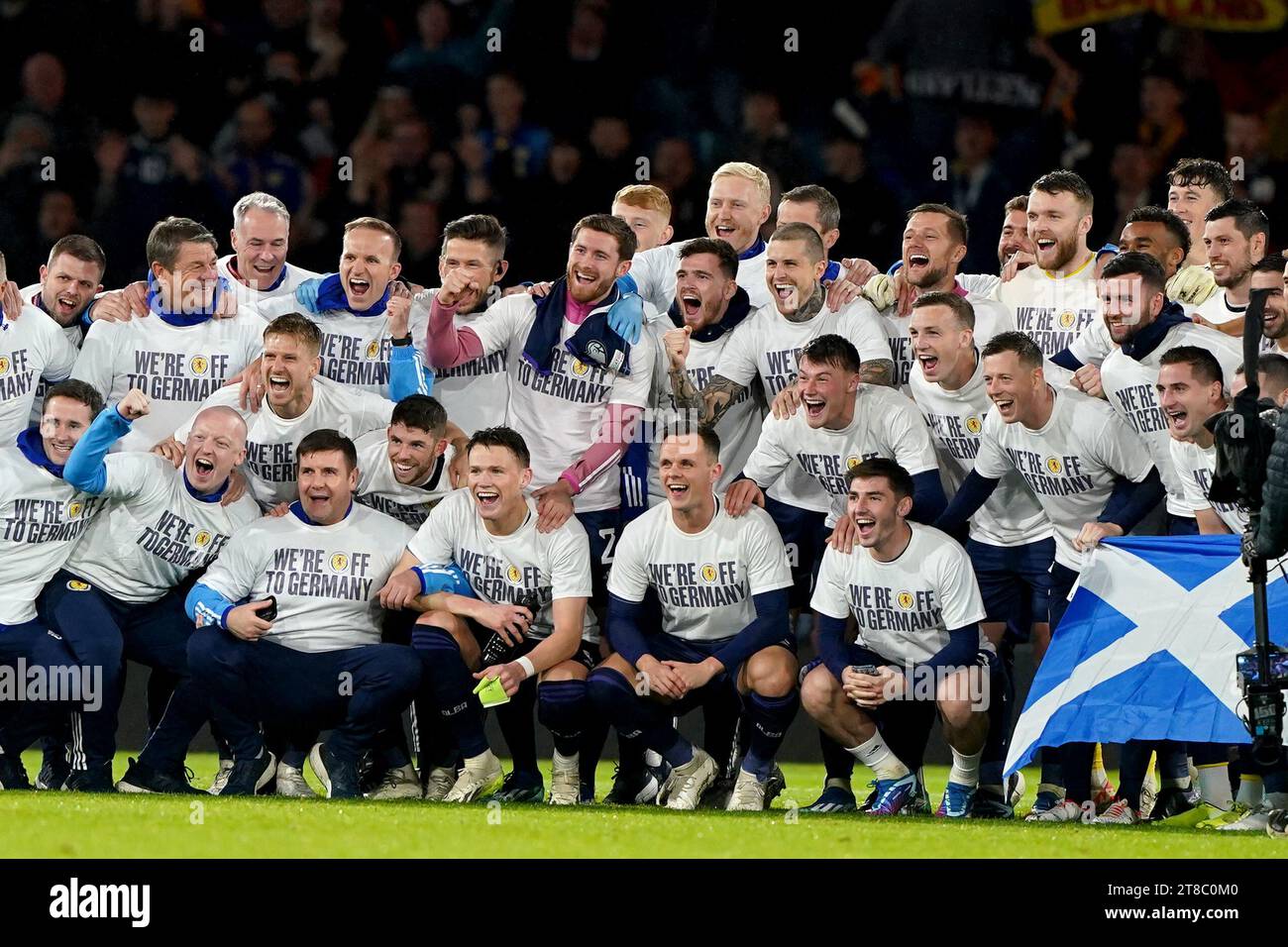 Scotland players and staff celebrate after qualifying following the ...