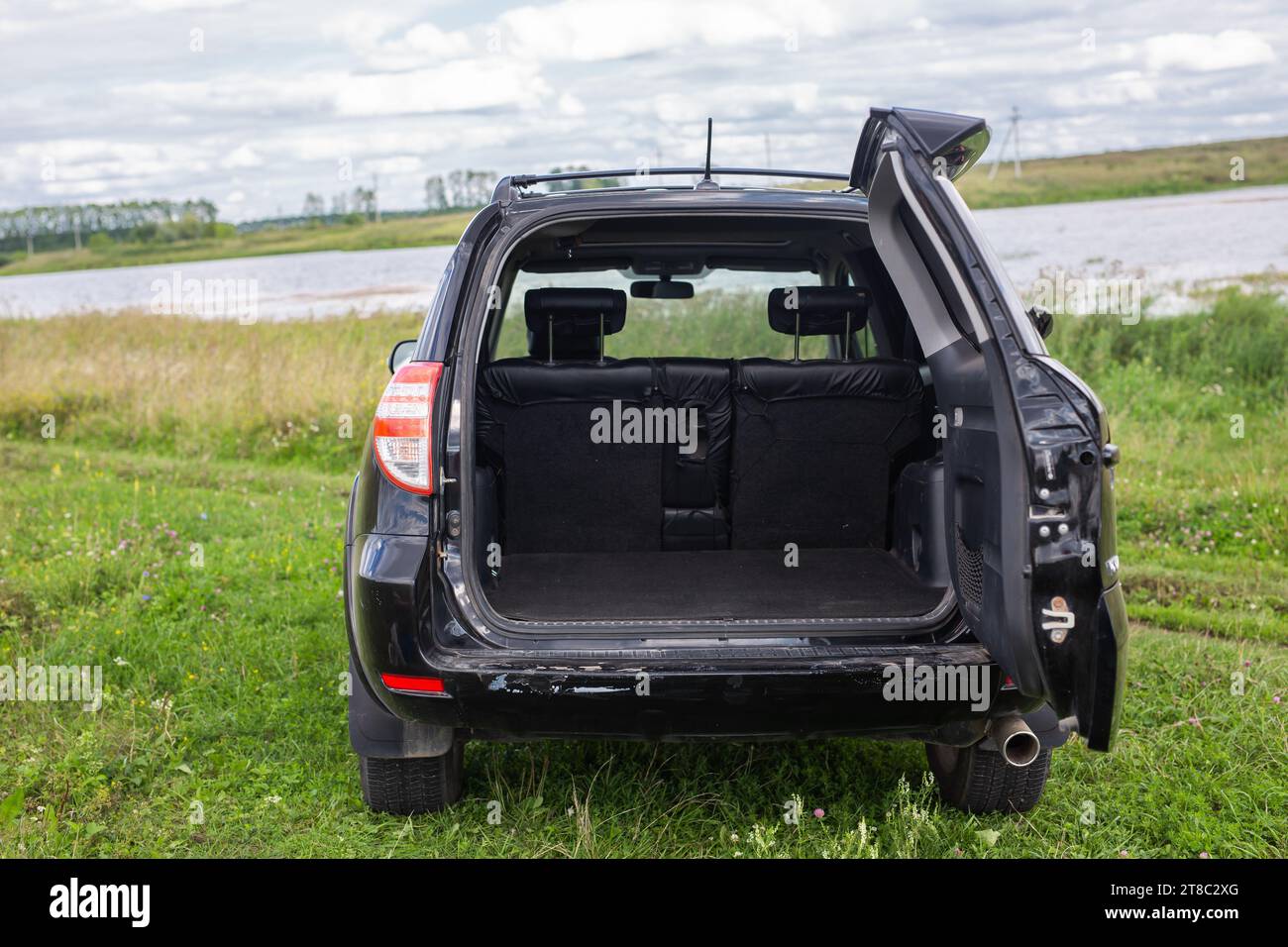 Rear view of the car open trunk The exterior of a modern, modern car ...