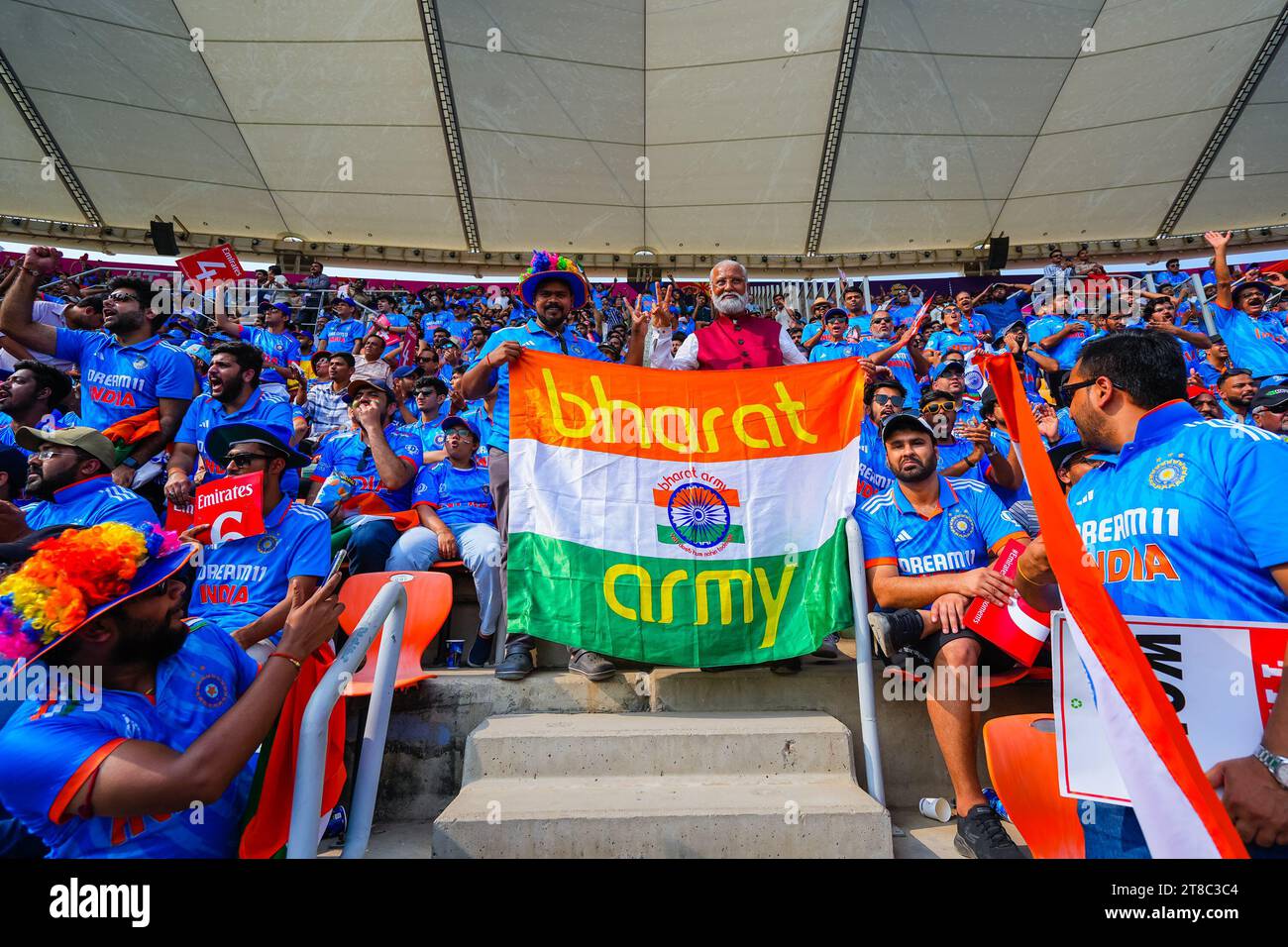 Ahmedabad, Gujarat, India. 19th Nov, 2023. Australian players celebrate ...
