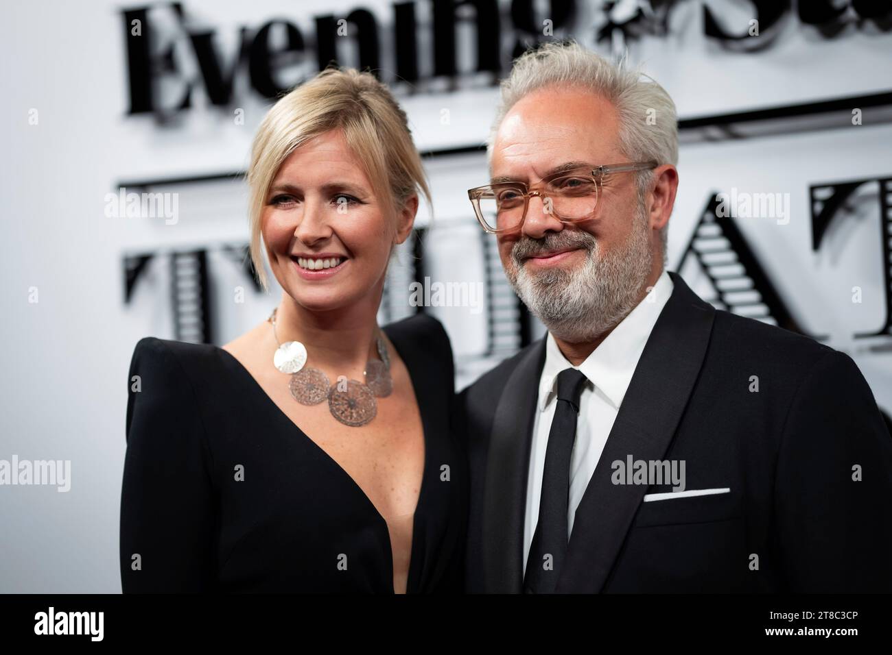 Alison Balsom, left, and Sam Mendes pose for photographers upon arrival ...