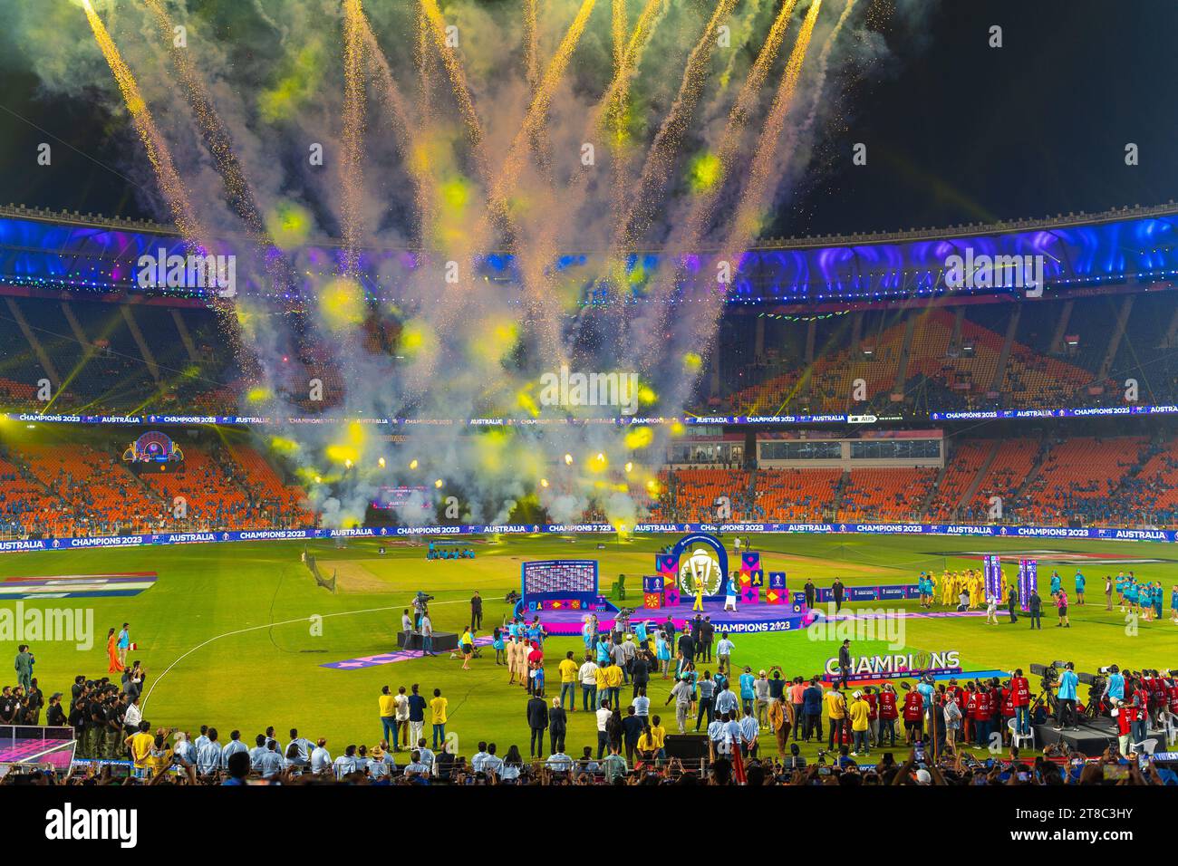 Ahmedabad, Gujarat, India. 19th Nov, 2023. Australian players celebrate ...