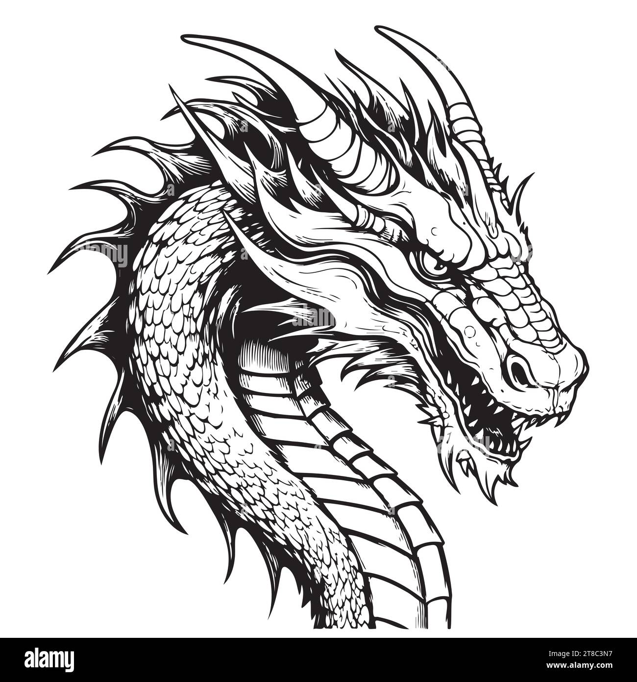 Hand drawn chineese dragon isolated on white background. Vector ...