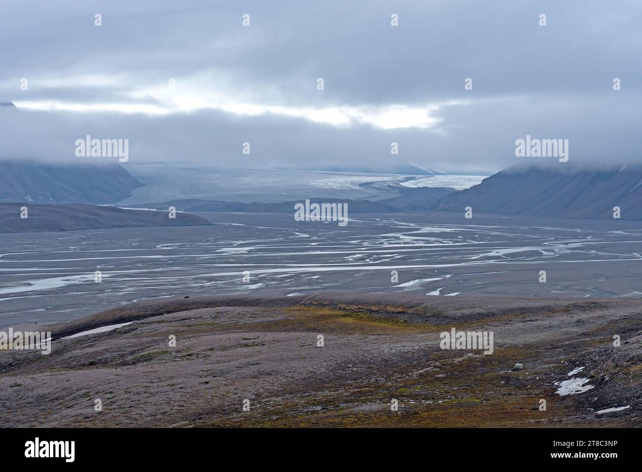 Distant Glacier Brooding in the Fog Over Its Glacial Valley at ...