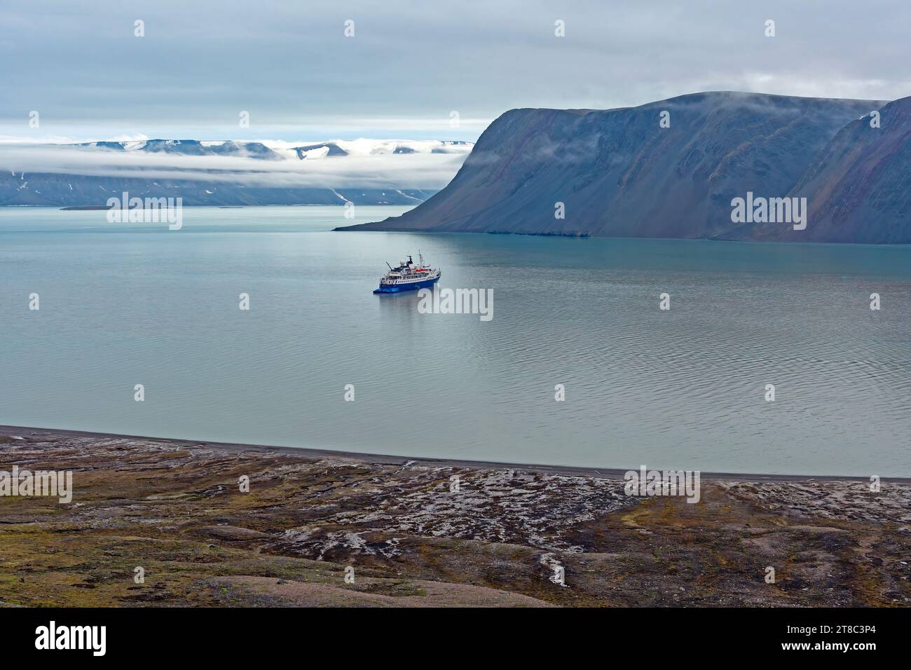 Exploration Vessel in a High Arctic Fjord at Lomfjorden in the Svalbard ...