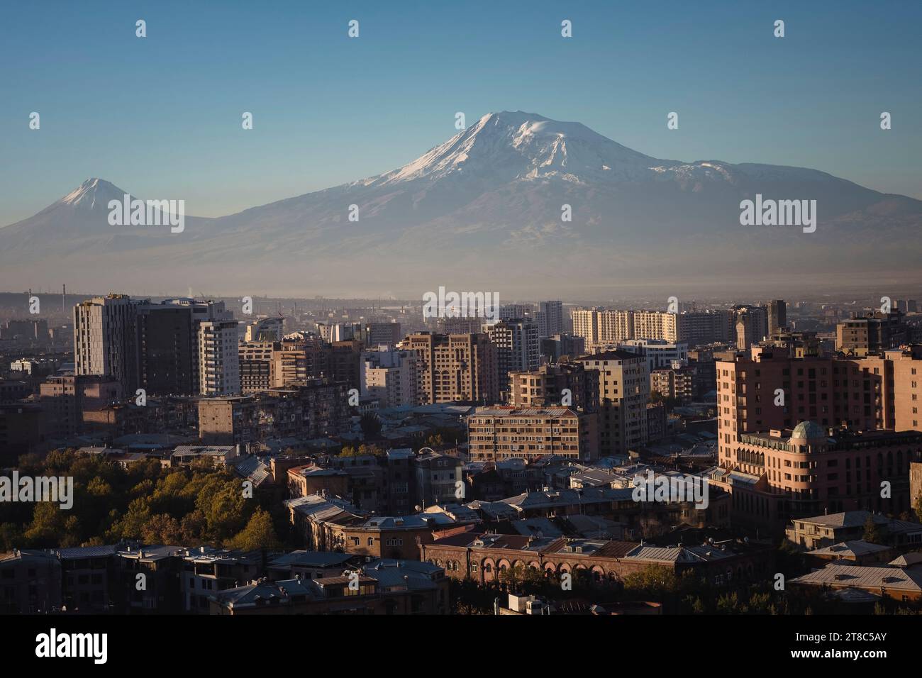 View of Yerevan, Armenia, and the snow-white peak of Mt. Ararat Stock ...
