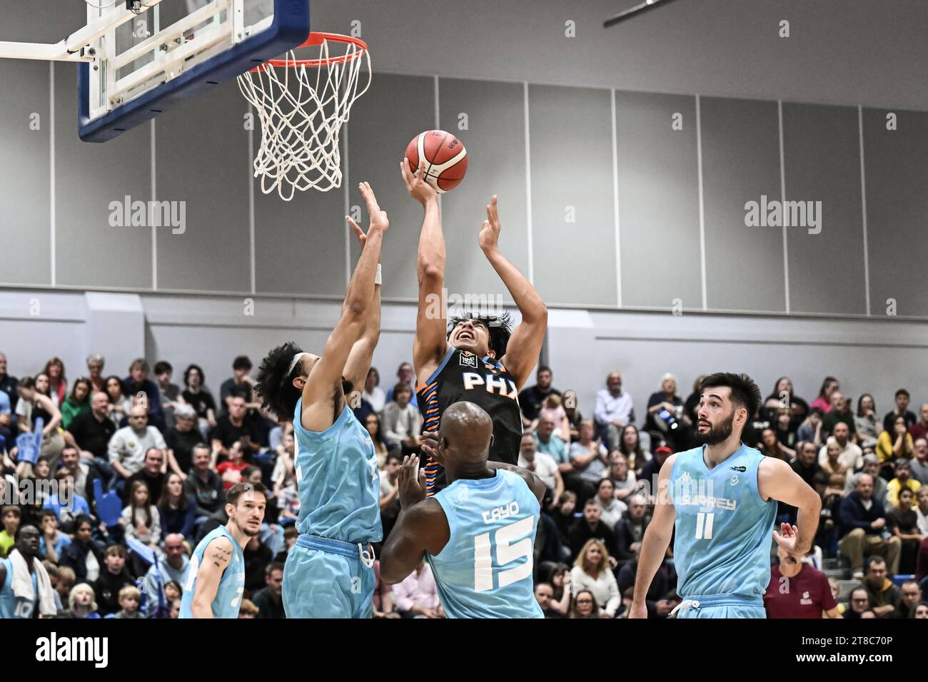 Aaryn Rai of Cheshire Phoenix shoots two points during the British ...