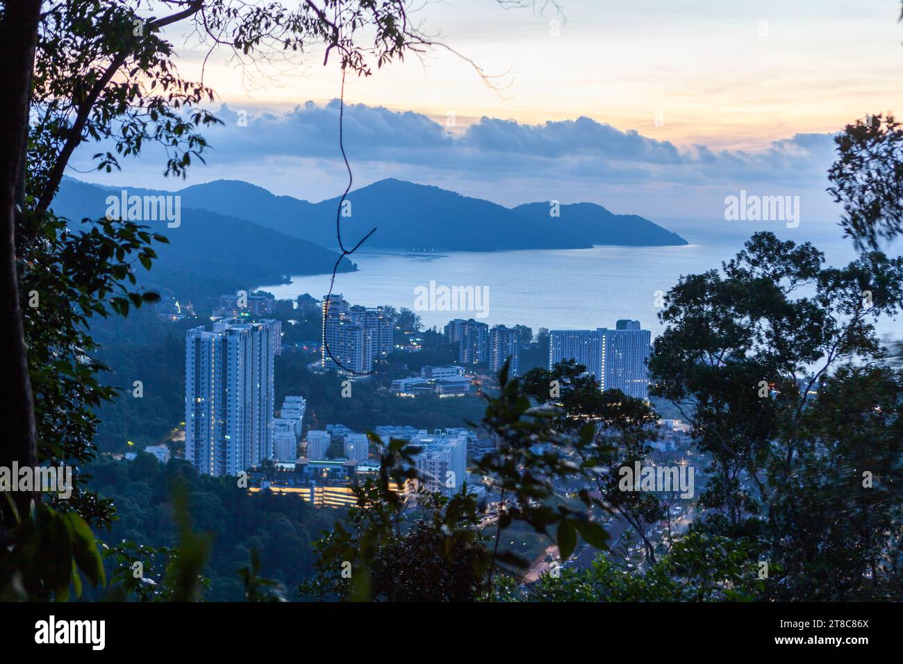 Batu Ferringhi and Penang Island coastline from Freedom Hill after ...