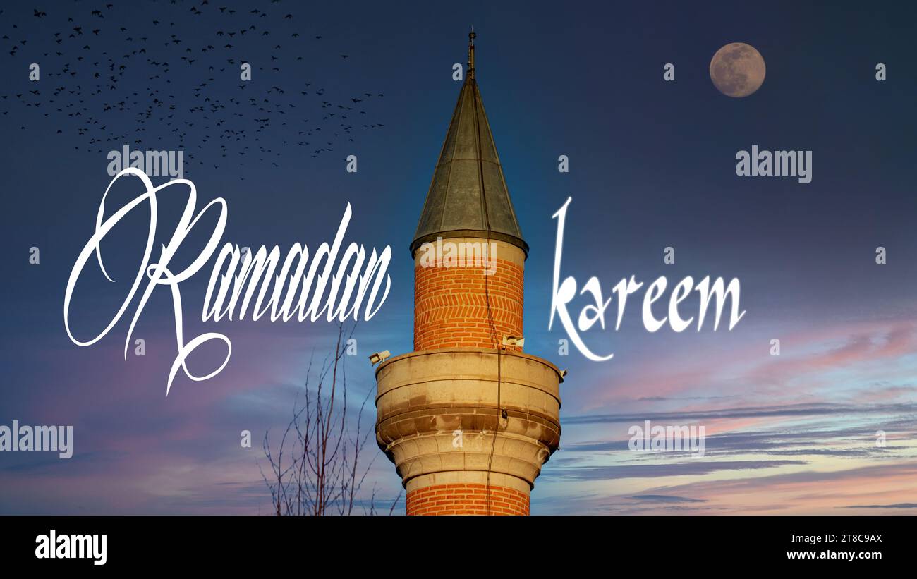 Ramadan Kareem or Ramazan Mubarak . Mahmudiye Mosque at sunset and full ...