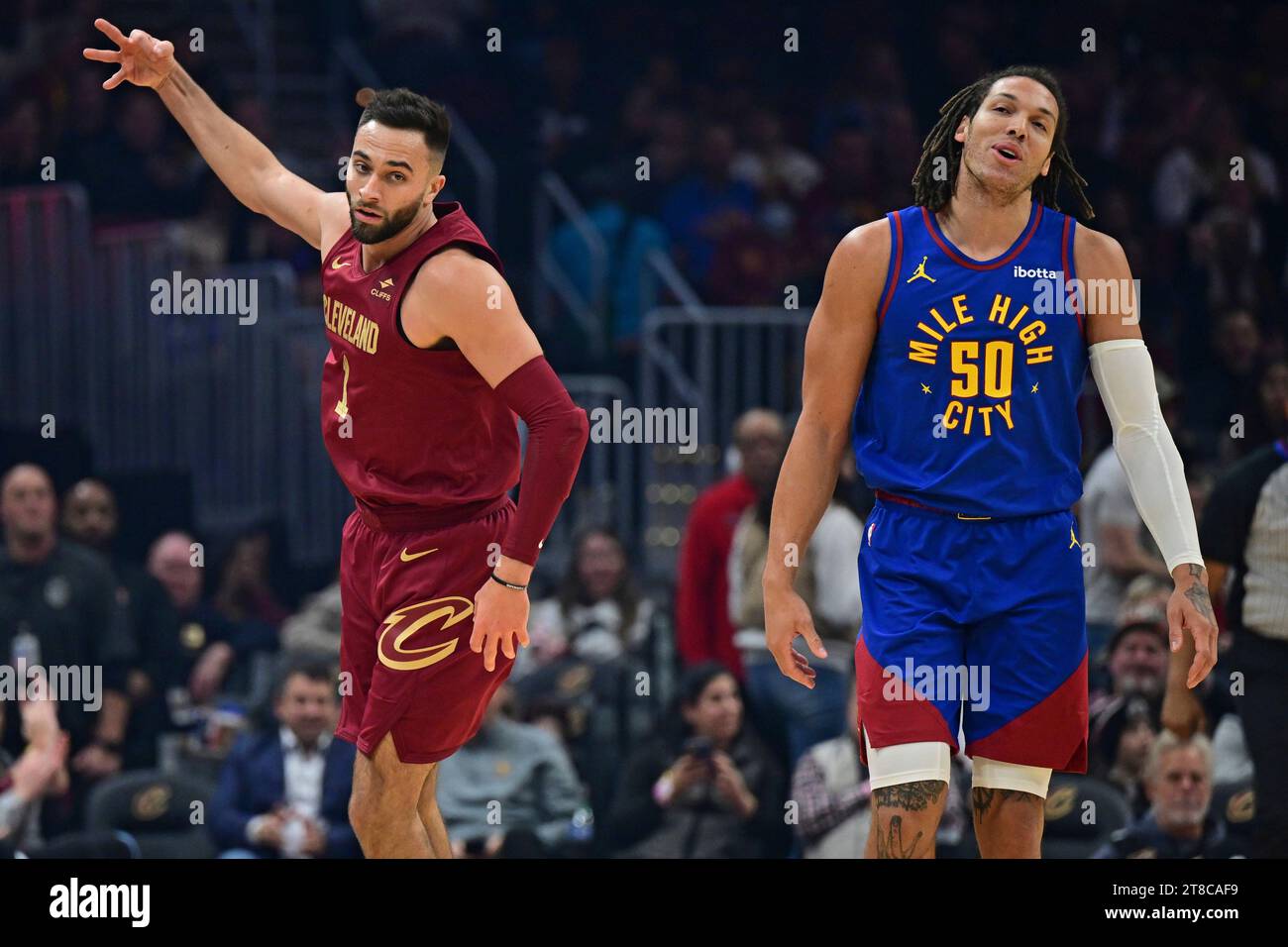 Cleveland Cavaliers guard Max Strus celebrates after a three point ...