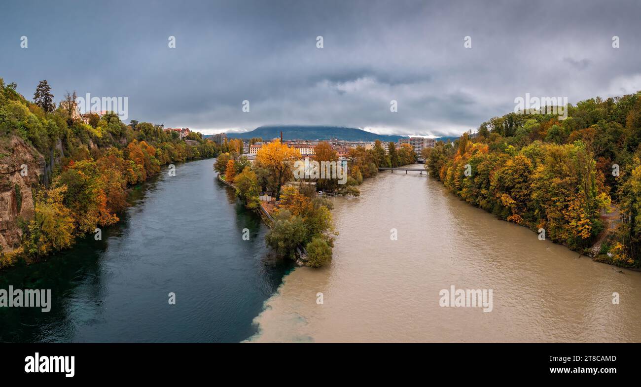 Famous La Jonction, the joint and confluence of rivers Rhone on the ...
