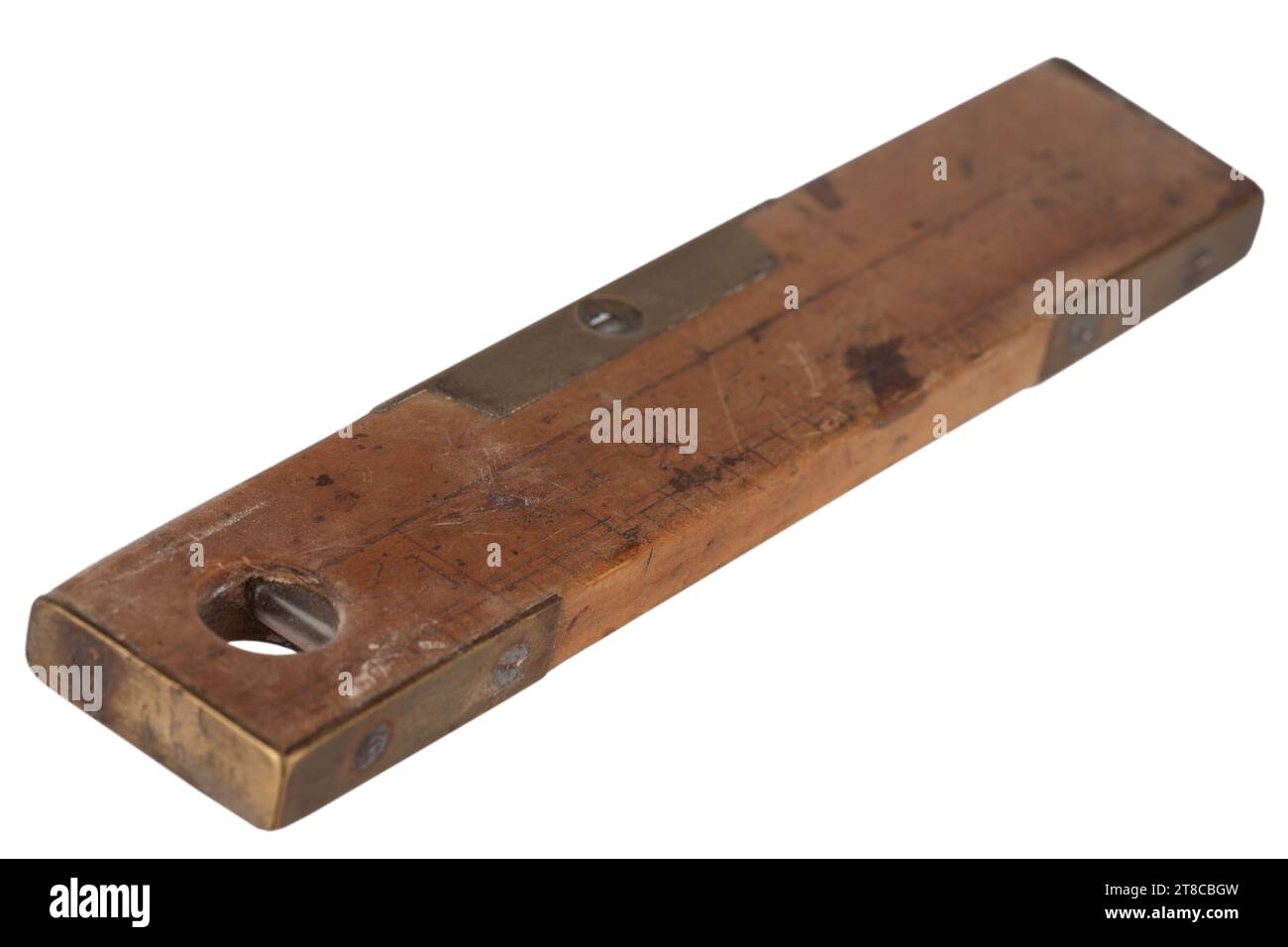 Antique carpenter's boxwood ruler with spirit level from 19th century ...