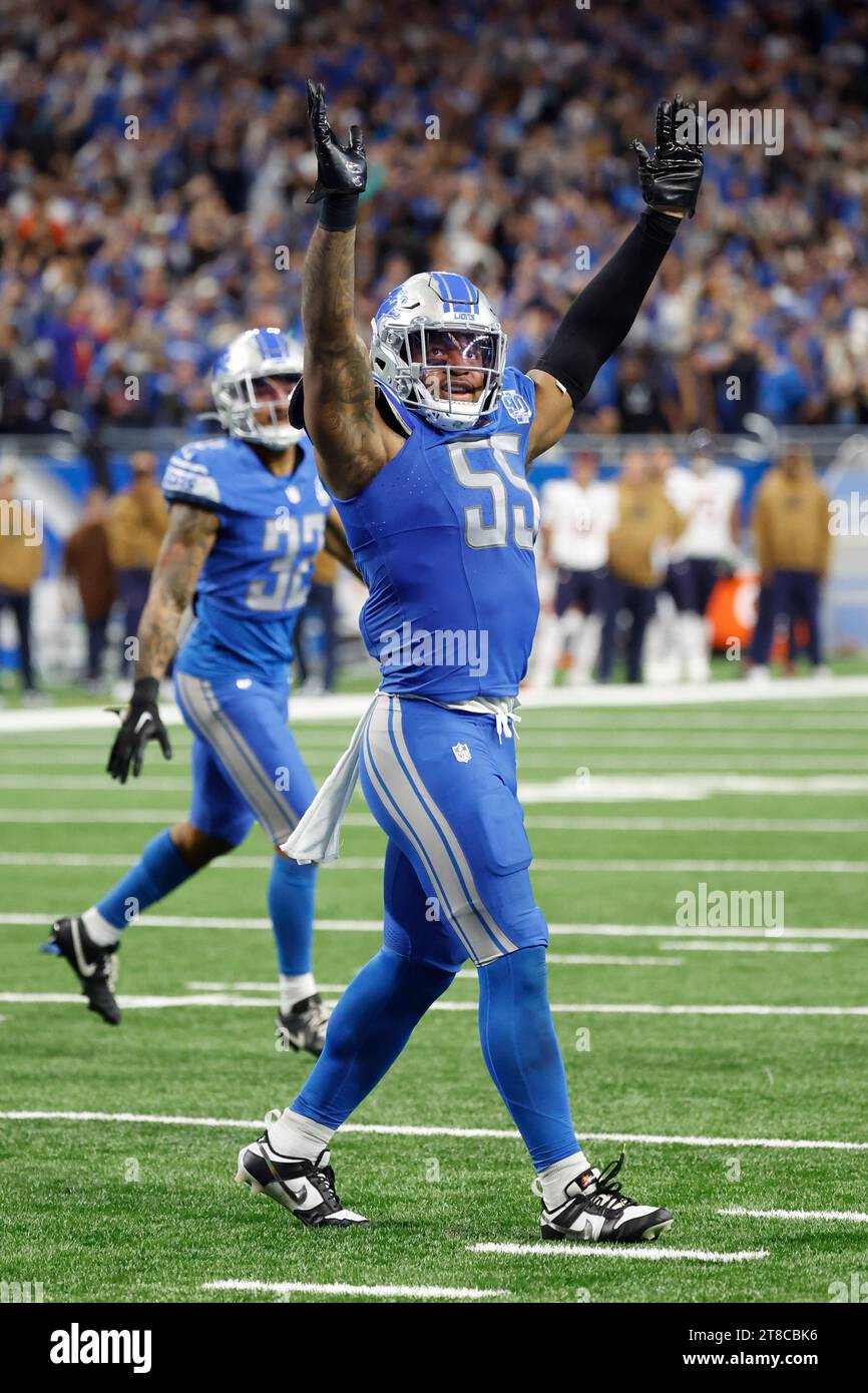 Detroit Lions Linebacker Derrick Barnes 55 Celebrates A Safety