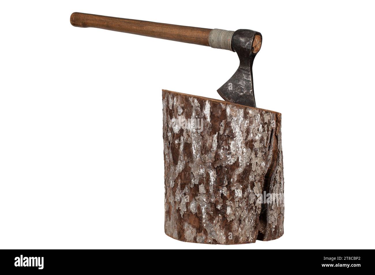 antique axe with wooden handle in wood log on white background Stock ...