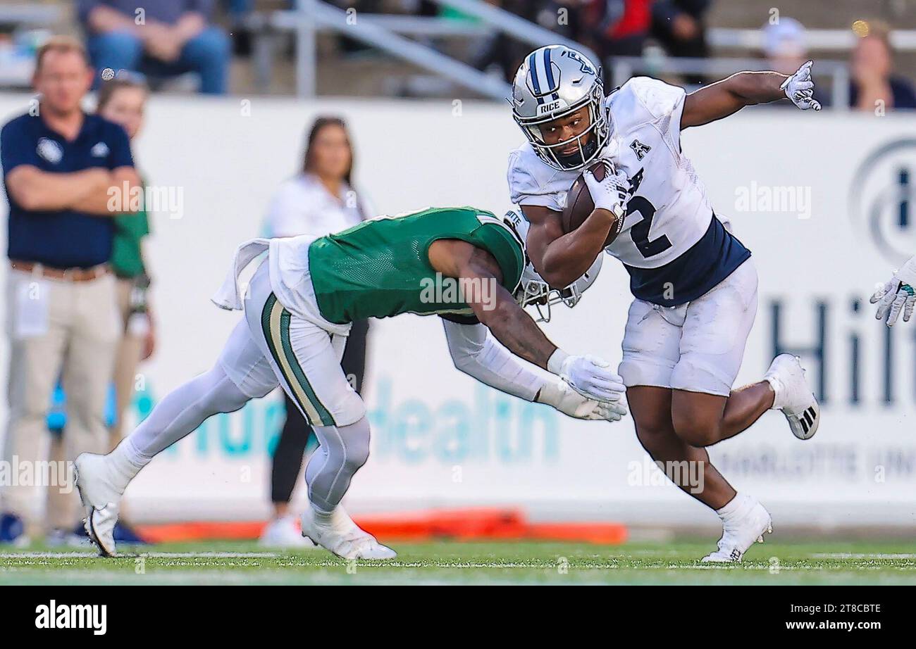 November 18,2023: Rice University junior Tre'Shon Devones (2) runs the ...