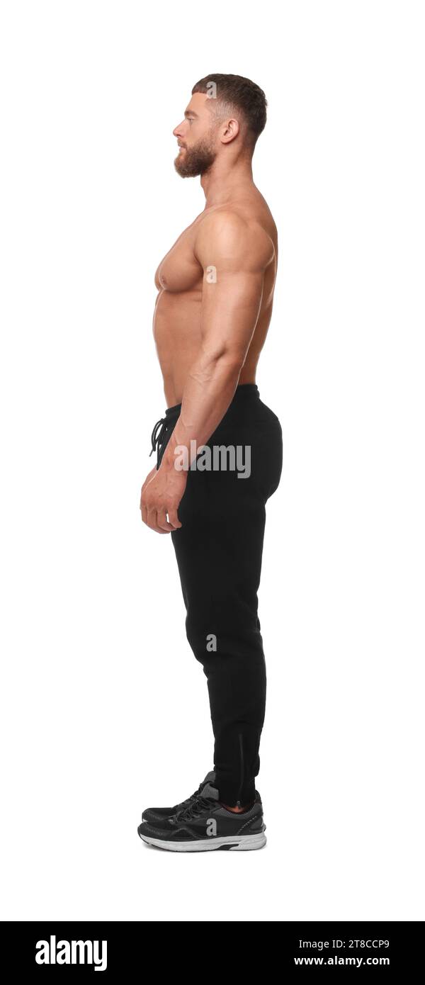 Young bodybuilder with muscular body on white background Stock Photo ...