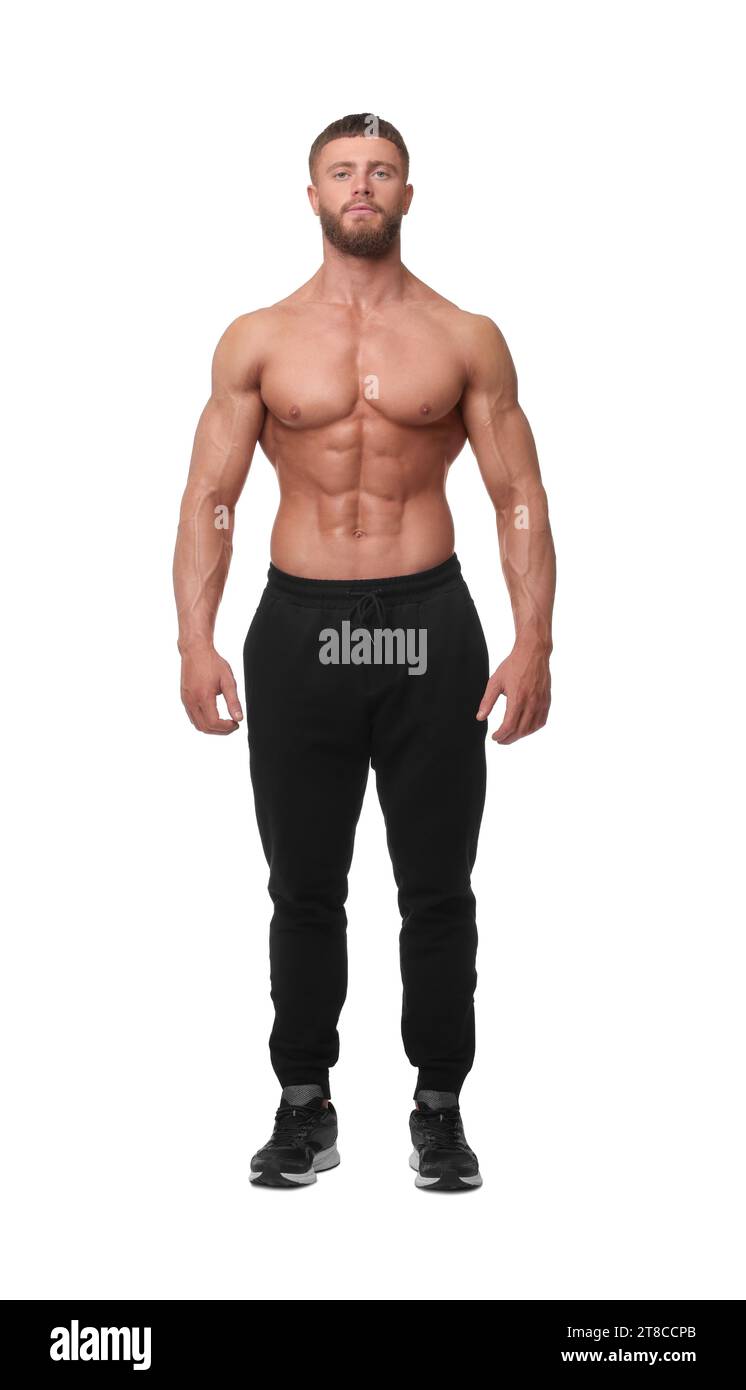 Young bodybuilder with muscular body on white background Stock Photo ...