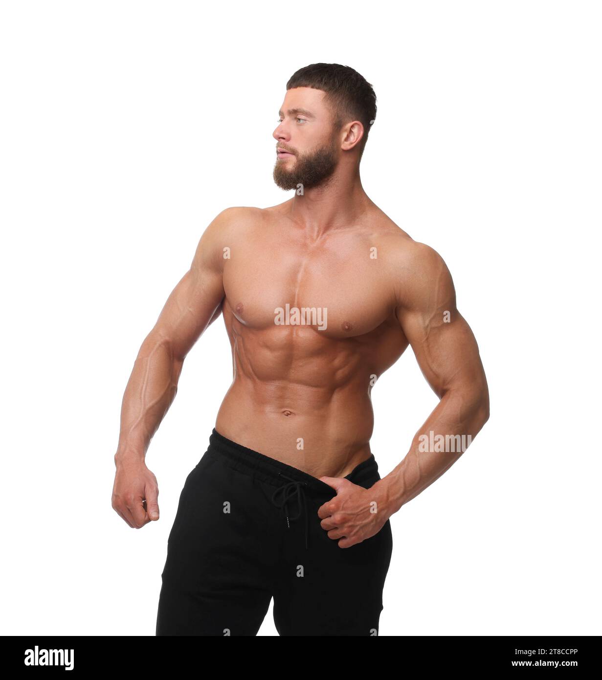 Young bodybuilder with muscular body on white background Stock Photo ...