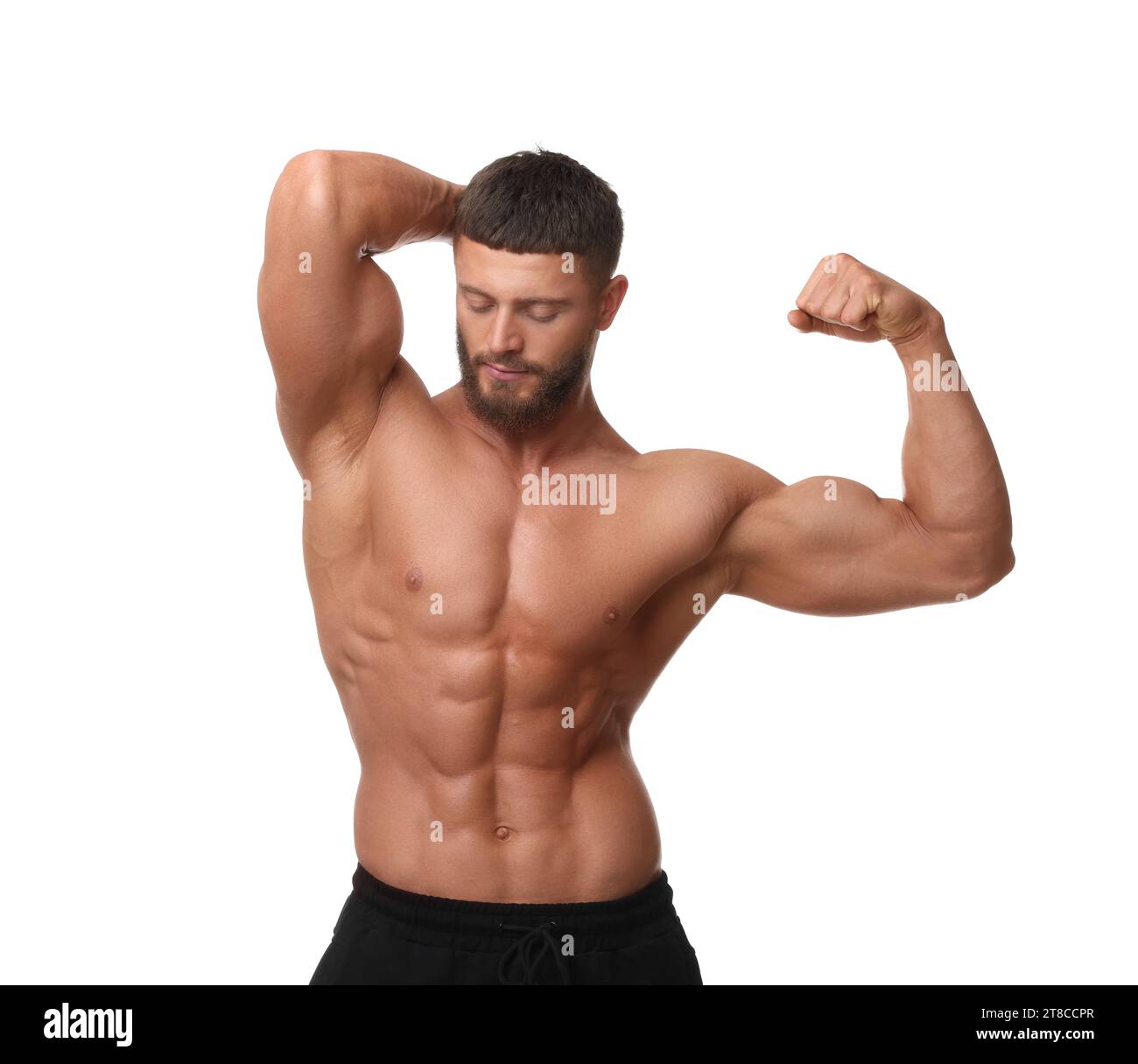 Young bodybuilder with muscular body on white background Stock Photo ...