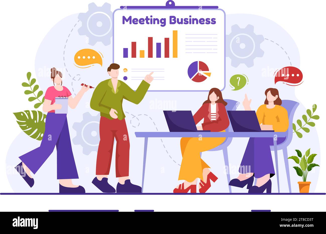 Business Meeting Vector Illustration with Businessman and Employees on ...