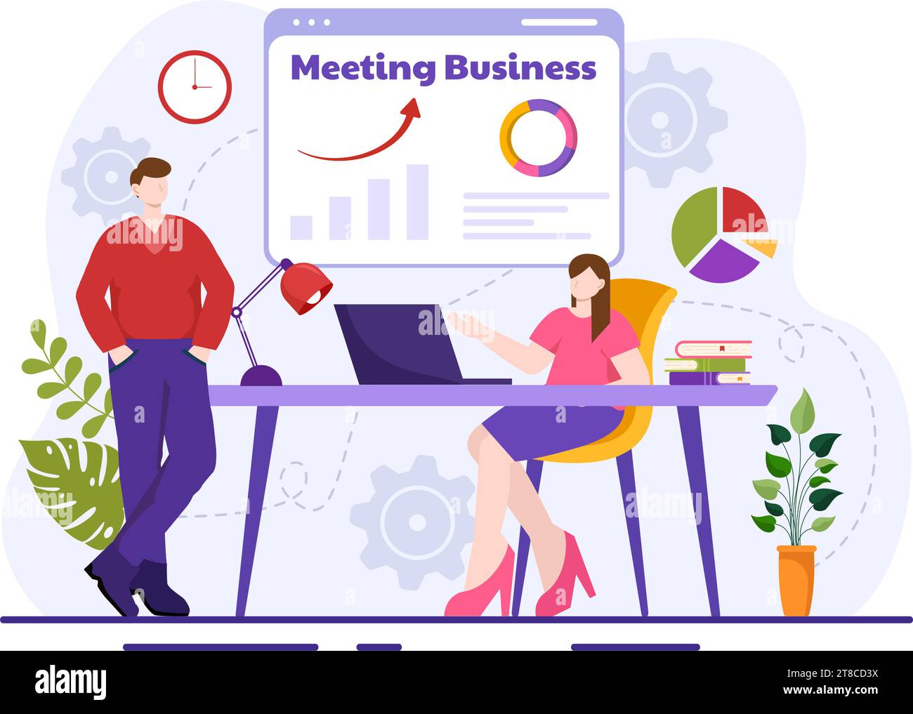 Business Meeting Vector Illustration with Businessman and Employees on ...