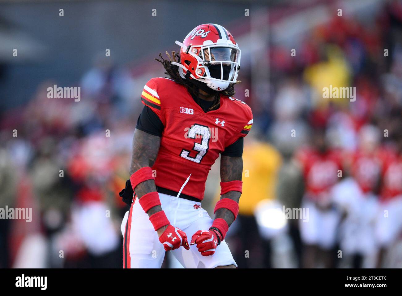 Maryland defensive back Ja'Quan Sheppard (3) reacts during the second ...