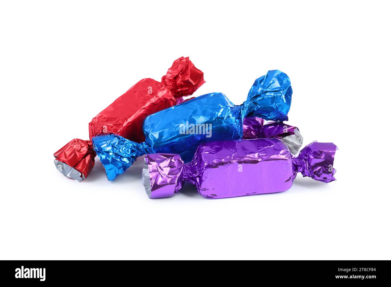 Tasty candies in colorful wrappers isolated on white Stock Photo - Alamy