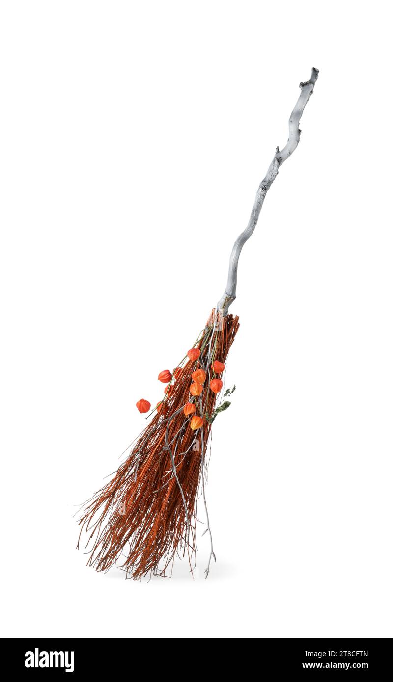 One beautiful witch's broom isolated on white Stock Photo - Alamy