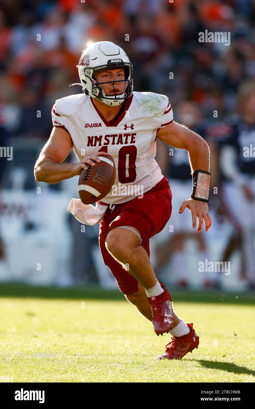 New Mexico State quarterback Diego Pavia scrambles for yardage during ...