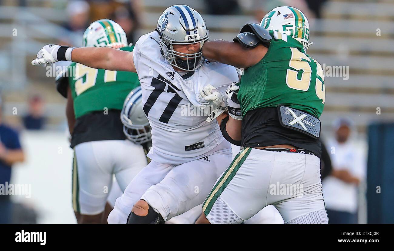 November 18, 2023: Rice University senior Brant Banks (77) battles Rice ...