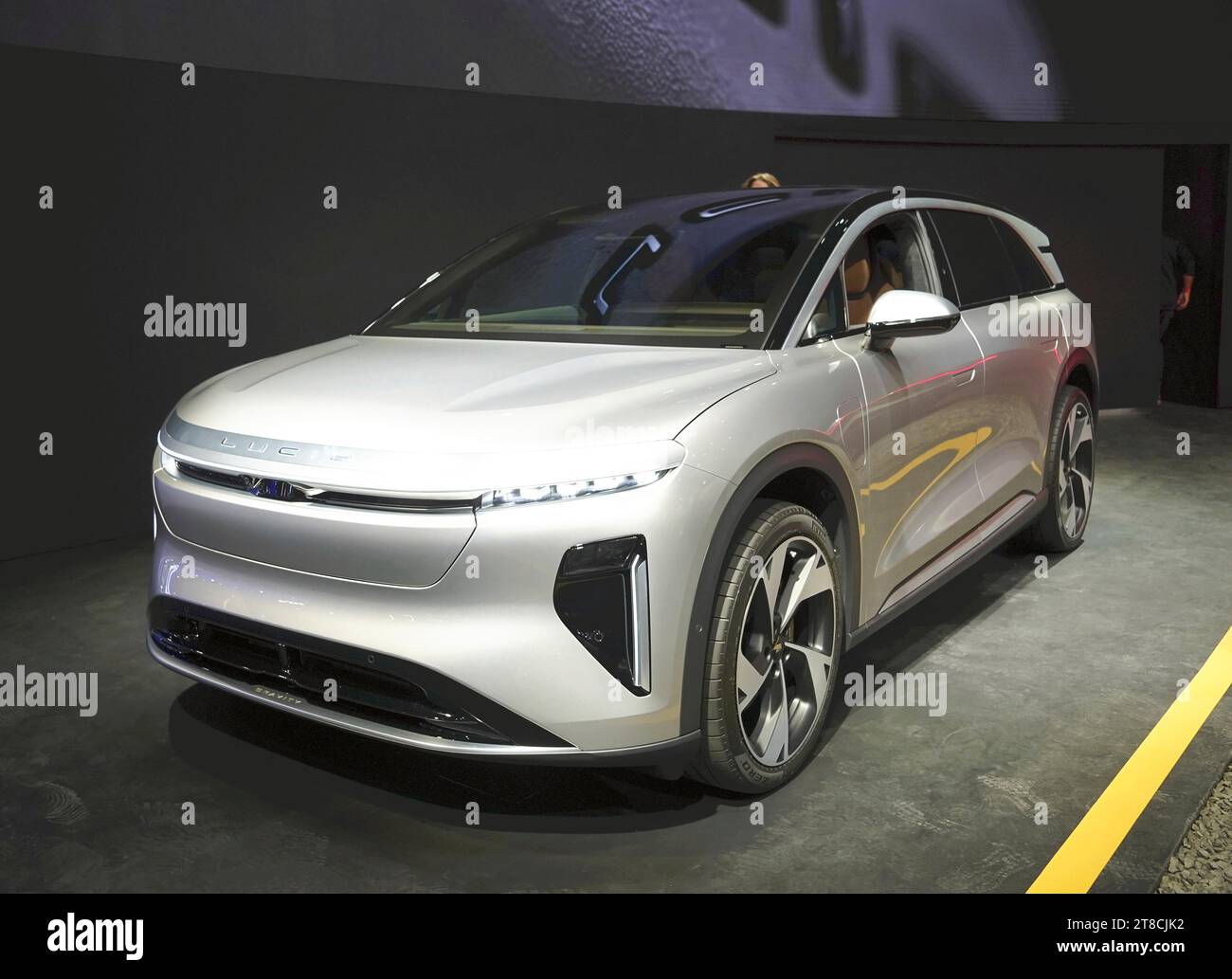 Lucid Motors' new electric vehicle (EV) is displayed during the Los ...